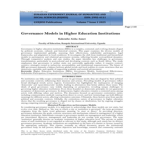 Governance Models in Higher Education Institutions (www.kiu.ac.ug) | PDF
