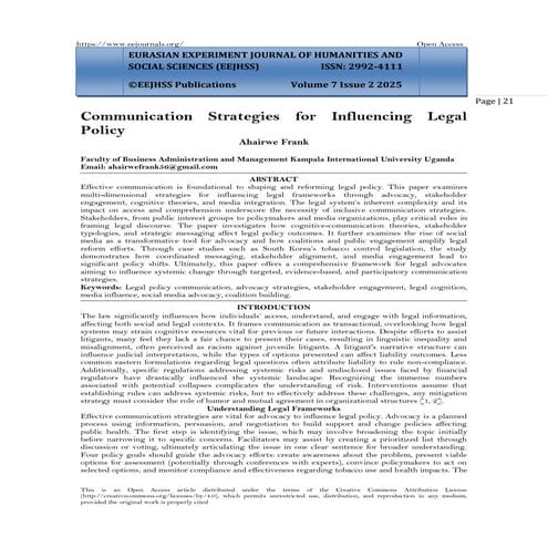 Communication Strategies for Influencing Legal Policy (www.kiu.ac.ug) | PDF