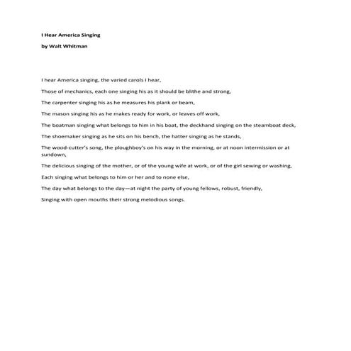 I hear-america-singing | PDF | Music | Entertainment