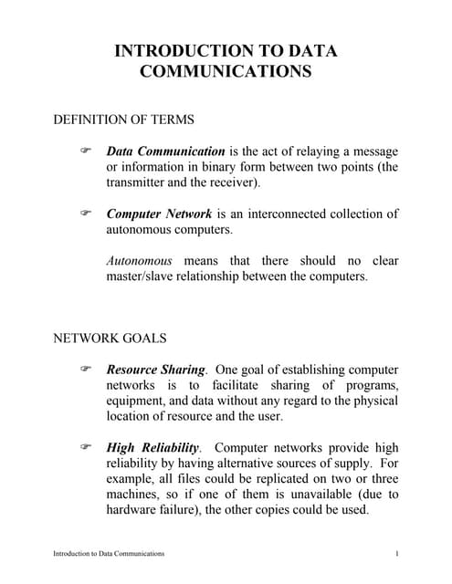 I Introduction To Data Communications Pdf Computer Networking Computing