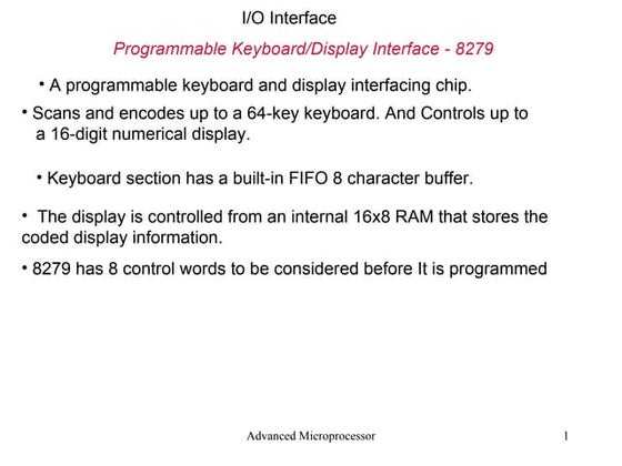 MICROCONTROLLER 8279 KEYBOARD INTERFACE.pptx | Computer Peripherals | Computing