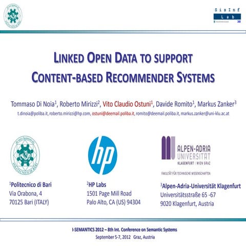 Linked Open Data to Support Content-based Recommender Systems - I-SEMANTIC… | PDF