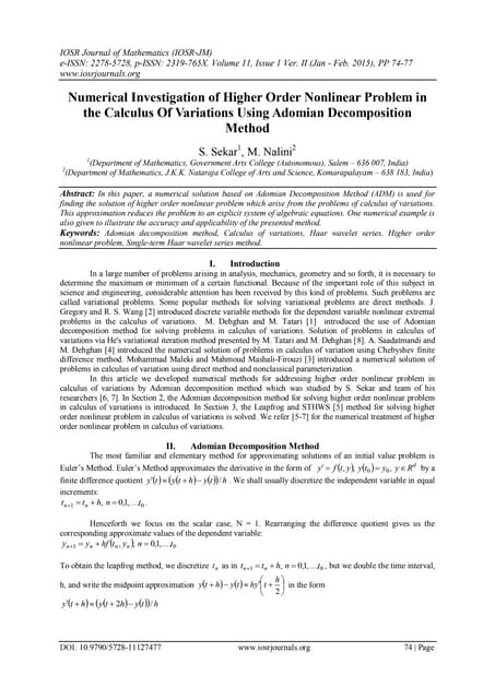 Numerical Investigation Of Higher Order Nonlinear Problem In The Calculus Of Variations Using