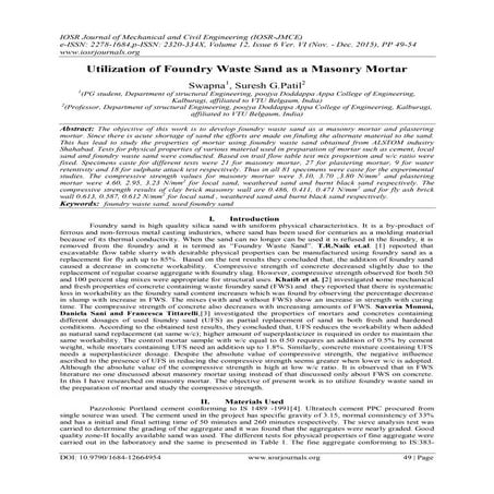 Utilization of Foundry Waste Sand in the Preparation of Concrete | PDF