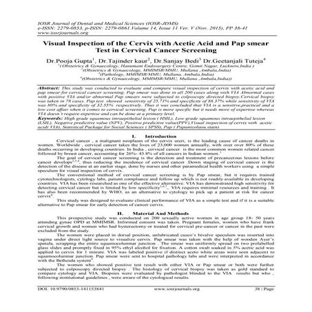 Visual Inspection of the Cervix with Acetic Acid and Pap smear Test in ...