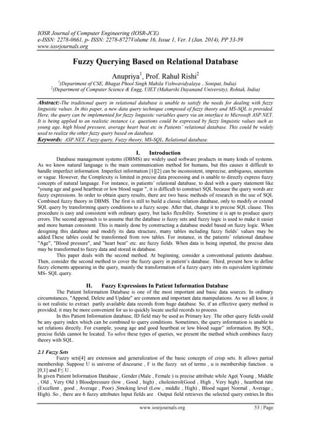 Fuzzy Querying Based On Relational Database Pdf Databases 9561