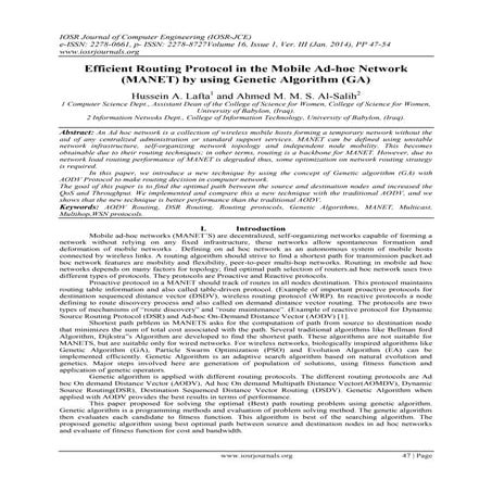 Efficient Routing Protocol In The Mobile Ad Hoc Network Manet By Using Genetic Algorithm Ga