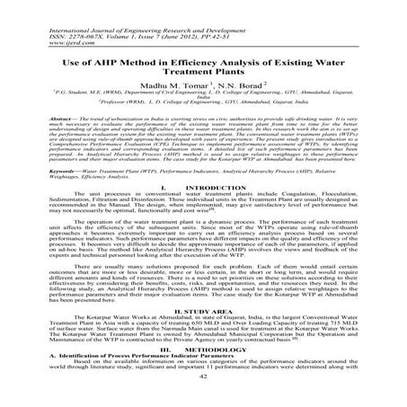 Use of AHP Method in Efficiency Analysis of Existing Water Treatment ...