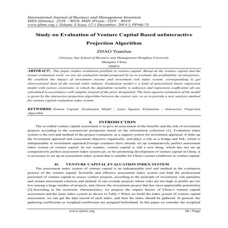 Study on Evaluation of Venture Capital Based onInteractive Projection Algorithm | PDF
