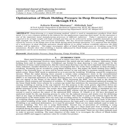 Optimization of Blank Holding Pressure in Deep Drawing Process through ...