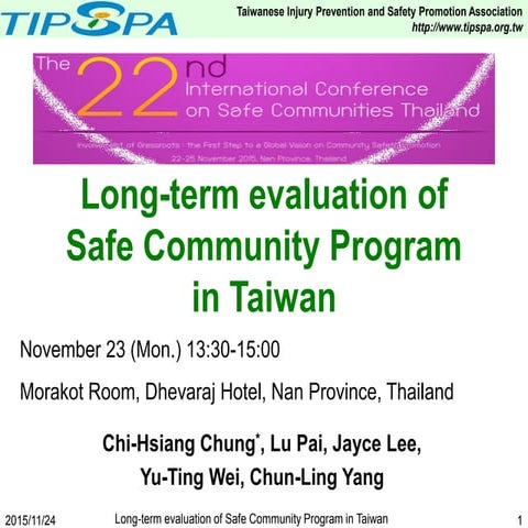 Long-term evaluation of Safe Community Program in Taiwan | PDF