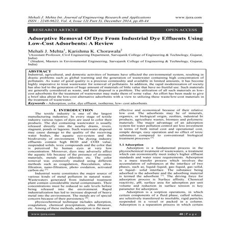 Adsorptive Removal Of Dye From Industrial Dye Effluents Using Low-Cost Adsorbents: A Review ...