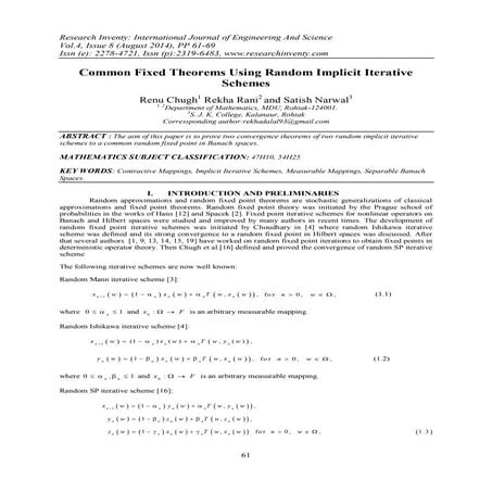 Common Fixed Theorems Using Random Implicit Iterative Schemes Pdf