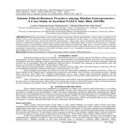 Islamic Ethical Business Practices among Muslim Entrepreneurs: A Case ...