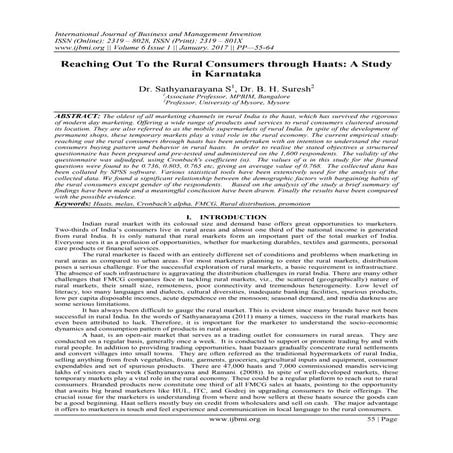 Reaching Out To the Rural Consumers through Haats: A Study in Karnataka ...