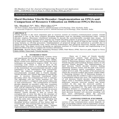 Hard Decision Viterbi Decoder Implementation On Fpga And Comparison Of Resource Utilization On 