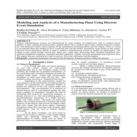 Modeling and Analysis of a Manufacturing Plant Using Discrete Event Simulation | PDF