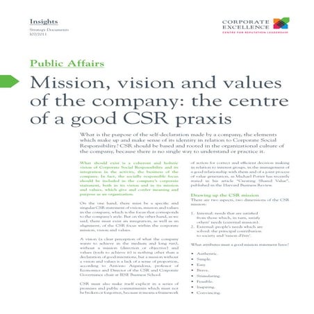 Mission, vision and values of the company the centre of a good CSR ...
