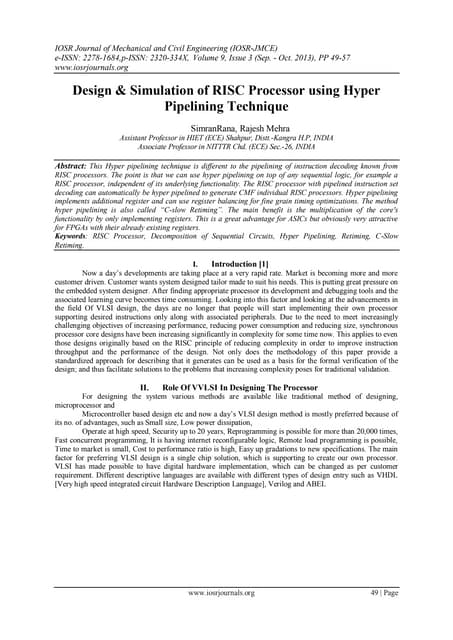 Design And Simulation Of Risc Processor Using Hyper Pipelining Technique Pdf