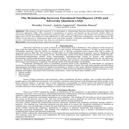 The Relationship between Emotional Intelligence (EQ) and Adversity ...