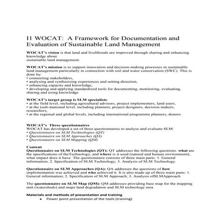 I1 WOCAT: A Framework for Documentation and Evaluation of Sustainable ...