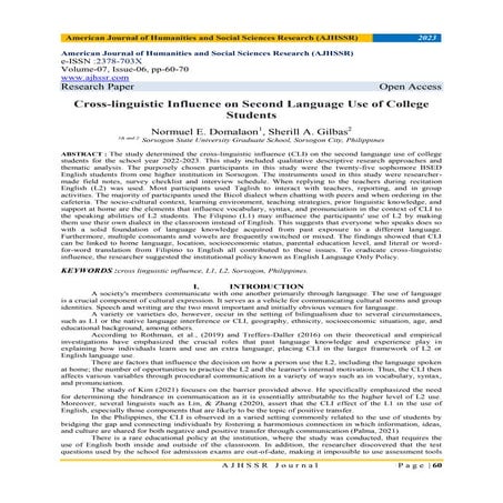 Cross-linguistic Influence on Second Language Use of College Students | PDF