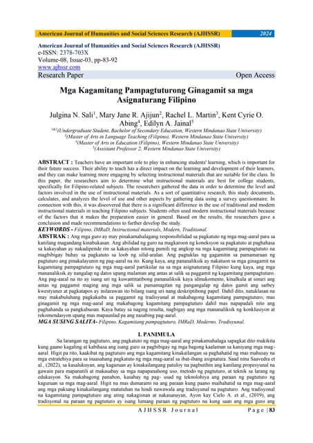 MGA HAMON SA PAGTUTURO NG MGA GURO SA ASIGNATURANG FILIPINO SA PANAHON NG NEW NORMAL SA STATE ...