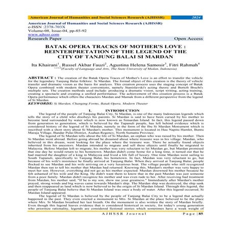 BATAK OPERA TRACKS OF MOTHER'S LOVE : REINTERPRETATION OF THE LEGEND OF ...