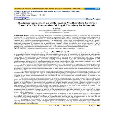 Mortgage Agreement as Collateral in Mudharabah Contract Based On The ...