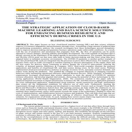 THE STRATEGIC APPLICATION OF CLOUD-BASED MACHINE LEARNING AND DATA SCIENCE SOLUTIONS FOR ...