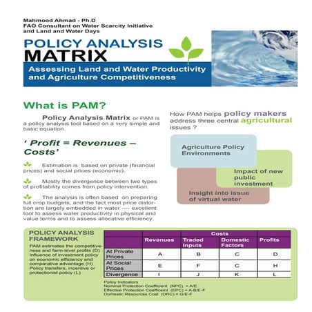 Policy Analysis Matrix "Assessing Land and Water Productivity and ...