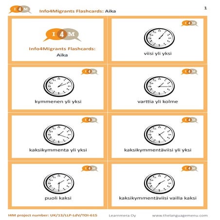 I4M flashcards: clock (in finnish) | PDF