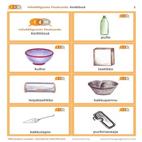 I4M flashcards: items in the kitchen (in finnish) | PDF