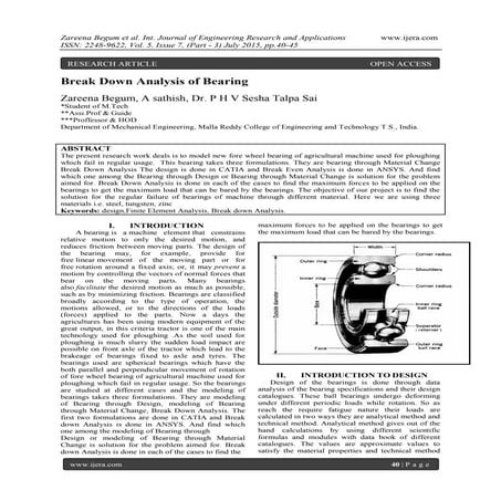Break Down Analysis of Bearing | PDF