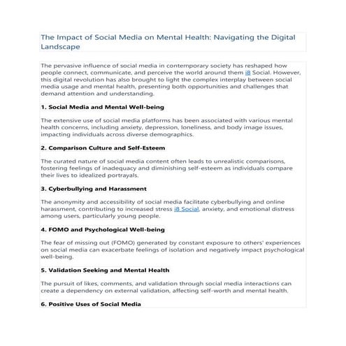 The Impact of Social Media on Mental Health: Navigating the Digital ...