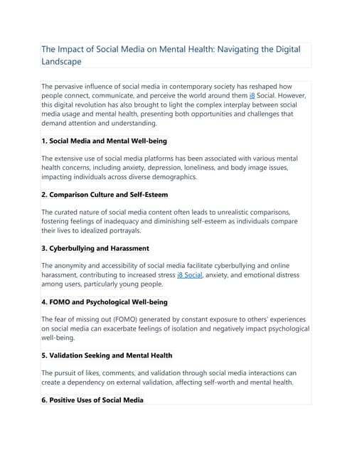 impact of social media on mental health.pptx | Social Networking | Internet