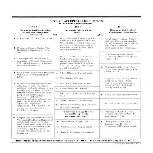 I 9 List Of Acceptable Documents | PDF