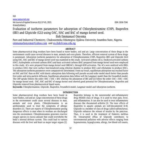 Evaluation of isotherm parameters for adsorption of Chlorpheniramine ...