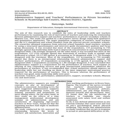 Administrative Support and Teachers’ Performances in Private Secondary Schools in Nyamitanga Sub ...