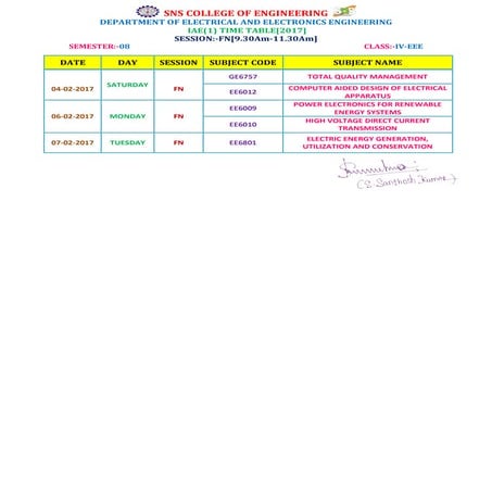 IaE(1) Time Table(Sem 8) | PDF