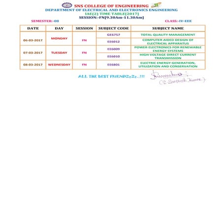 IaE(2) Time Table(Sem 8) | PDF