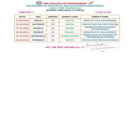 IAE(3) Time Table for Semester(7) | PDF