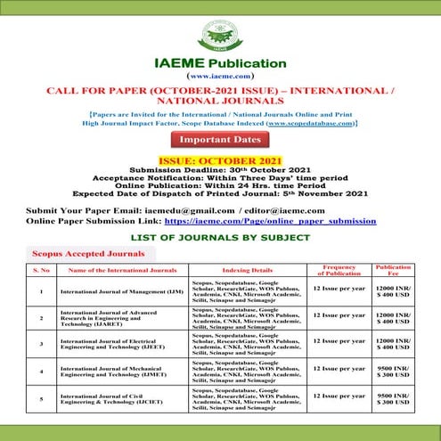 Iaeme Publication Call for Paper October Issue 2021 | PDF