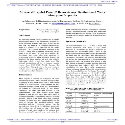 Iaetsd advanced recycled paper cellulose aerogel synthesis and water | PDF