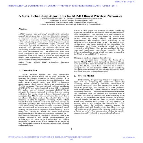 Iaetsd A Novel Scheduling Algorithms For Mimo Based Wireless Networks Pdf 