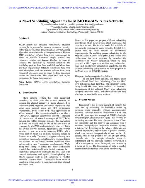 Iaetsd A Novel Scheduling Algorithms For Mimo Based Wireless Networks Pdf