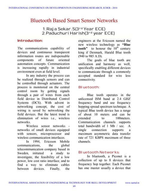 Bluetooth Based Smart Sensor Network | PPTX | Internet of Things | Internet