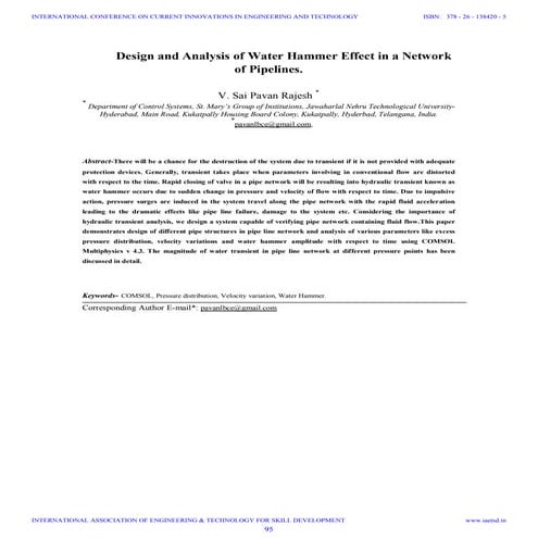 Iaetsd design and analysis of water hammer effect in a network | PDF