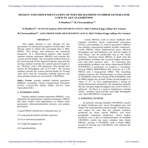 Iaetsd Design And Implementation Of Pseudo Random Number Generator Pdf 9696
