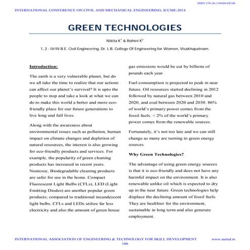 Presentation on GREEN TECHNOLOGY | PPTX